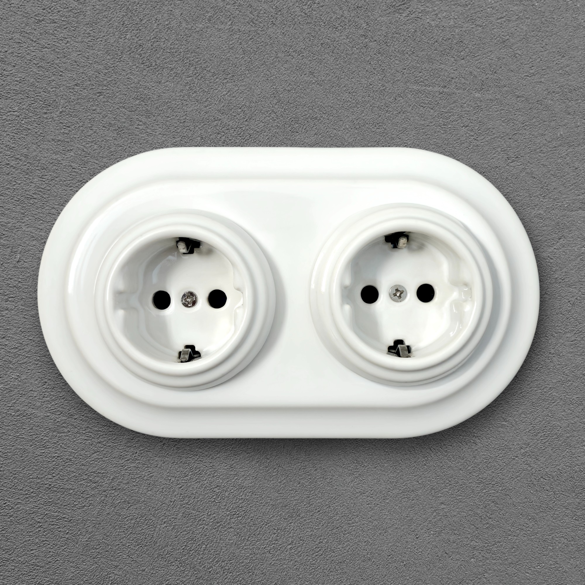 White Ceramic Flush-Mount Schuko Socket (Type F) – Double Outlet – Olde ...